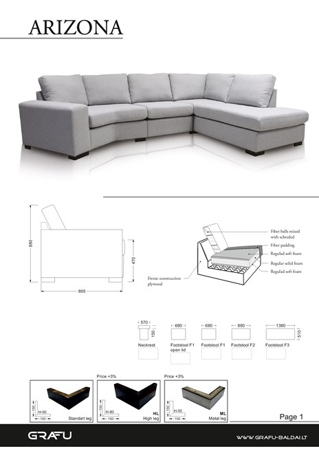 Corner sectional fabric sofa ARIZONA | Fabric sofa By GRAFU