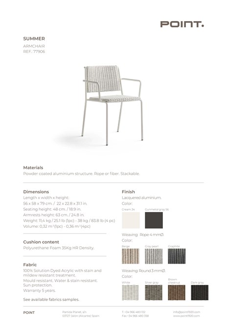 SUMMER Aluminium and Shintotex® garden chair with armrests By POINT ...