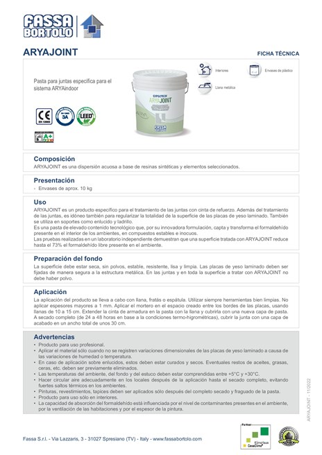 Yeso y estuco ARYAJOINT Colección Gypsum and mortar By FASSA