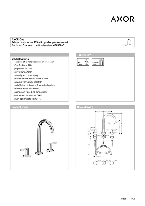 AXOR ONE Mezclador de lavabo de sobre encimera con 3 orificios con ...