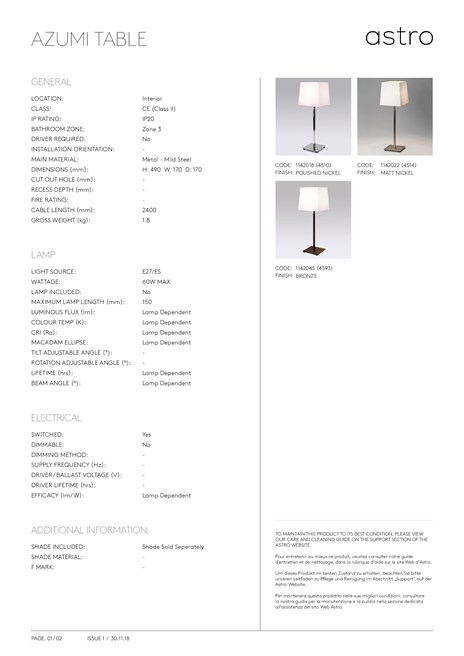AZUMI Tischleuchte aus Stahl By Astro Lighting