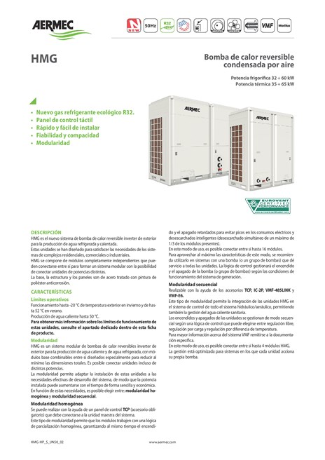 Bomba de calor aire-agua HMG By AERMEC