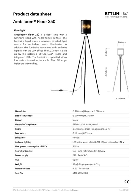 AMBILOOM® 250 | Lámpara de pie By ETTLIN LUX®