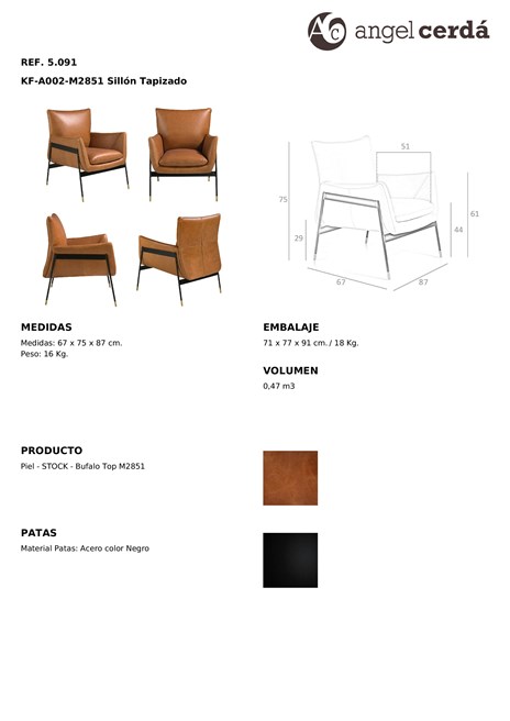 5091 Leather armchair with armrests By Angel Cerdá