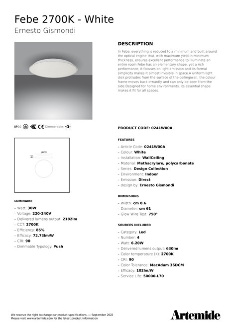 FEBE Methacrylate wall lamp / ceiling lamp By Artemide | design Ernesto ...
