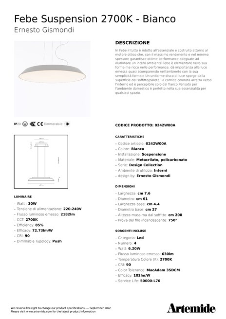 FEBE Lampada a sospensione a LED in metacrilato By Artemide | design ...