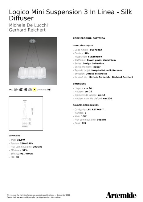 LOGICO 3 IN LINEA Suspension en verre soufflé By Artemide