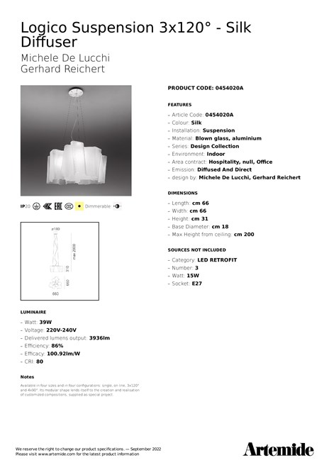 LOGICO 3X120° Blown glass pendant lamp By Artemide | design Michele De ...