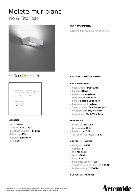 MELETE Applique By Artemide | design Pio & Tito Toso