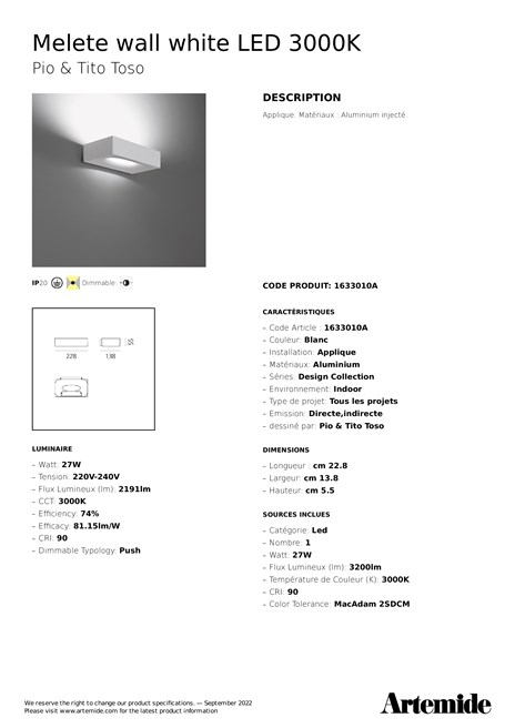 MELETE Applique By Artemide | design Pio & Tito Toso