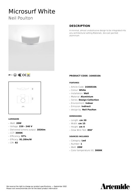 MICROSURF LED wall lamp By Artemide | design Neil Poulton