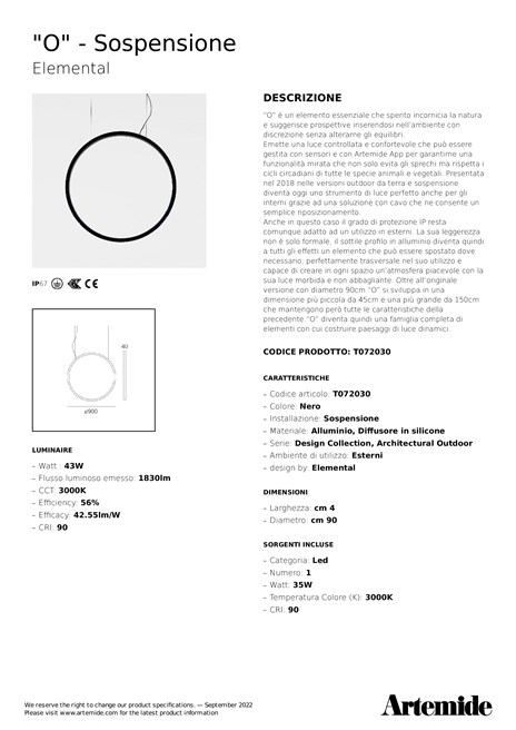"O" Lampada a sospensione per esterno a LED in alluminio By Artemide ...