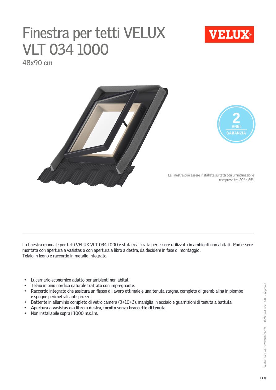 VLT Lucernario con apertura a vasistas By Velux