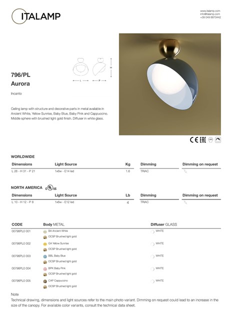 AURORA LED metal ceiling lamp By Italamp
