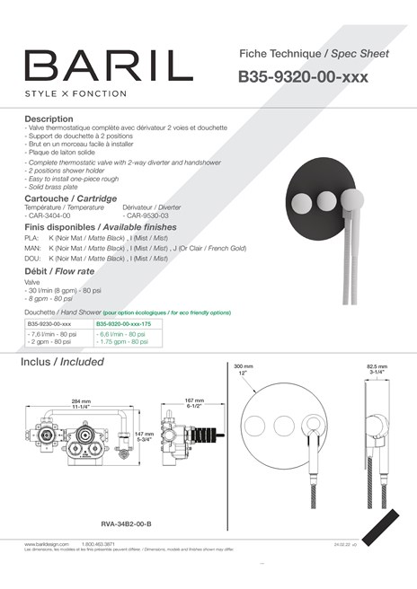 MARIE B35 | Miscelatore per doccia con doccetta By BARIL