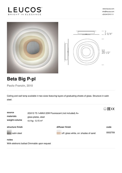 Applique / lampe de plafond en acier et verre BETA P-PL BIG Collection ...
