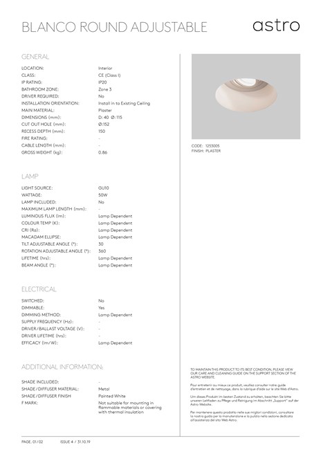 BLANCO ROUND ADJUSTABLE Recessed LED adjustable plaster spotlight By ...
