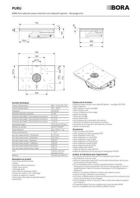 PURU Table de cuisson avec dispositif aspirant – Recyclage d‘air By BORA
