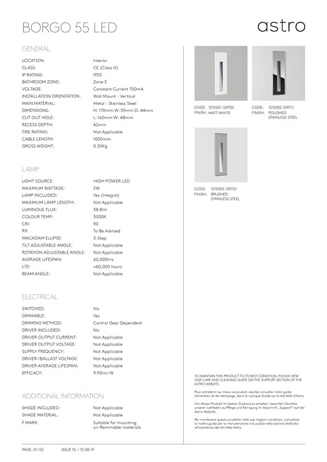 BORGO 55 LED Wand- Orientierungsleuchte aus Edelstahl By Astro Lighting