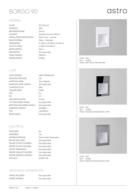 BORGO 90 LED Wand- Orientierungsleuchte aus Edelstahl By Astro Lighting