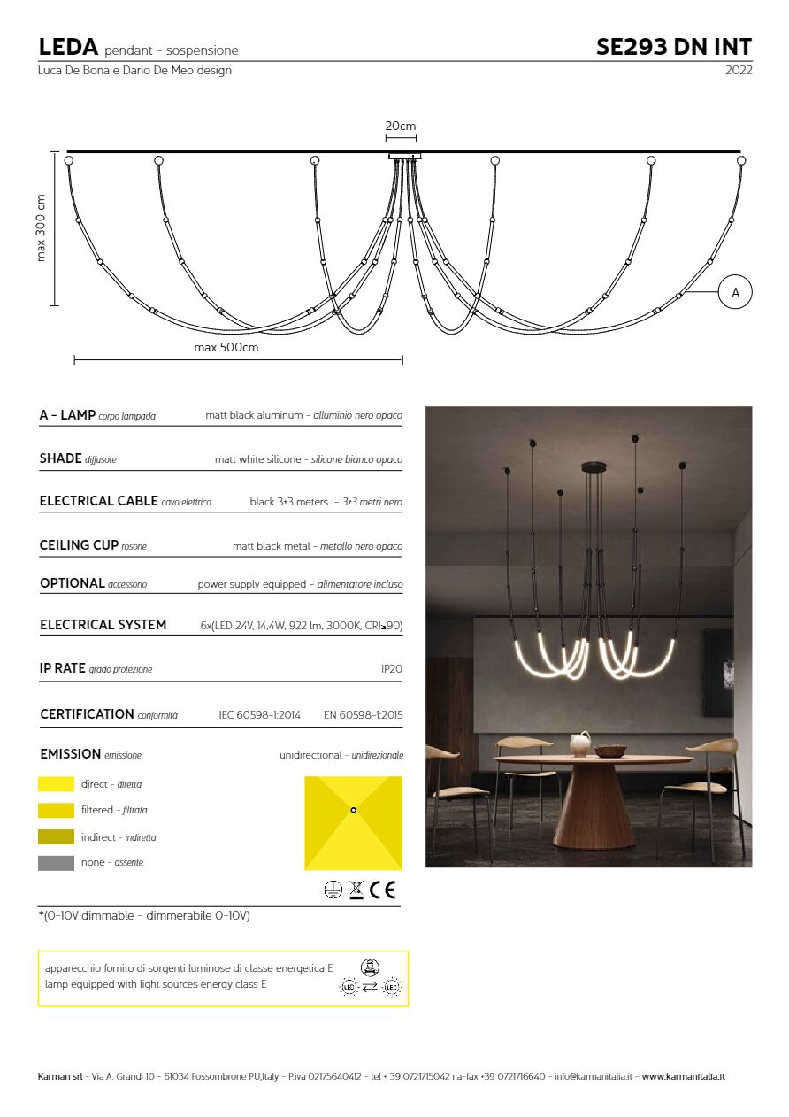 LEDA LED aluminium chandelier By Karman | design Debonademeo