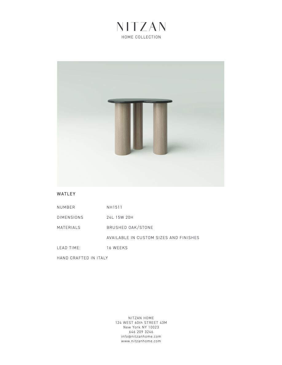 WATLEY Oak side table with stone top By NITZAN HOME