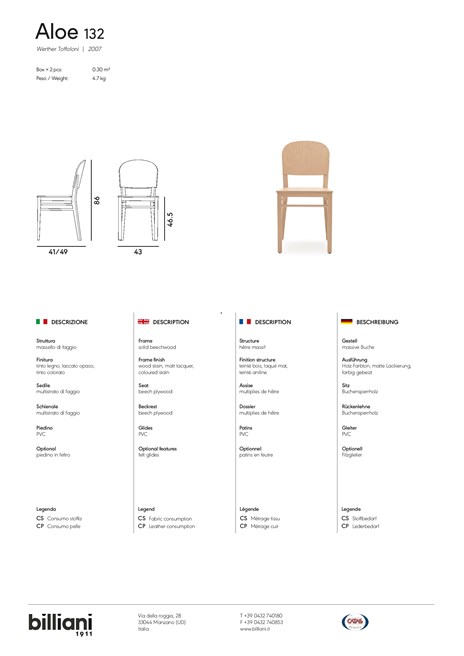 ALOE 432 chair By Billiani