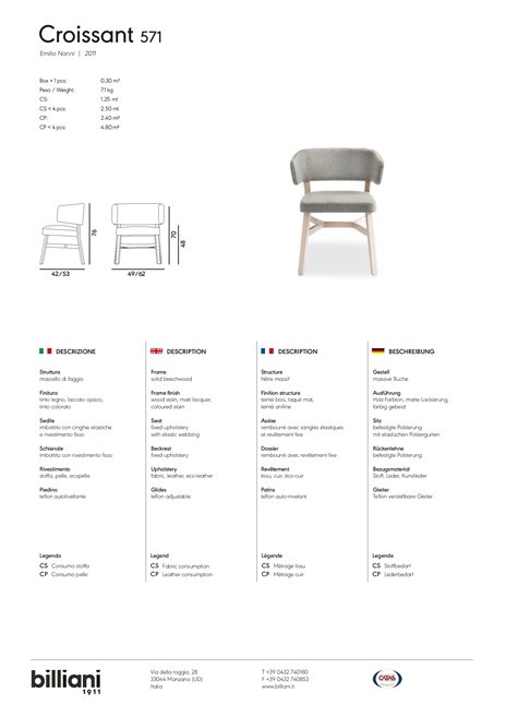 CROISSANT 571 Chair By Billiani | design Emilio Nanni