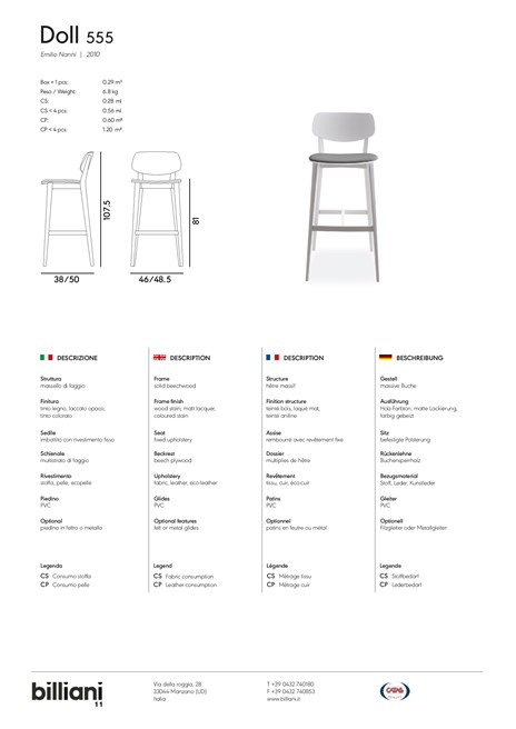 DOLL 555 stool By Billiani design Emilio Nanni