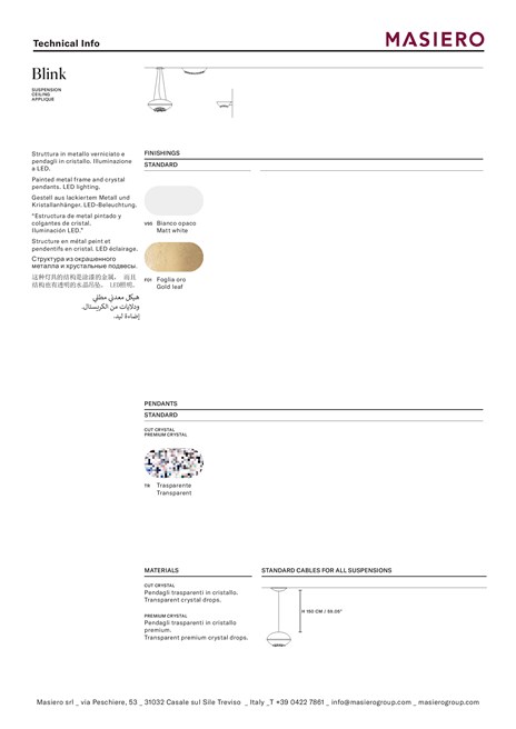 Metal wall lamp with crystals BLINK LED A1 G By Masiero design Masiero Lab