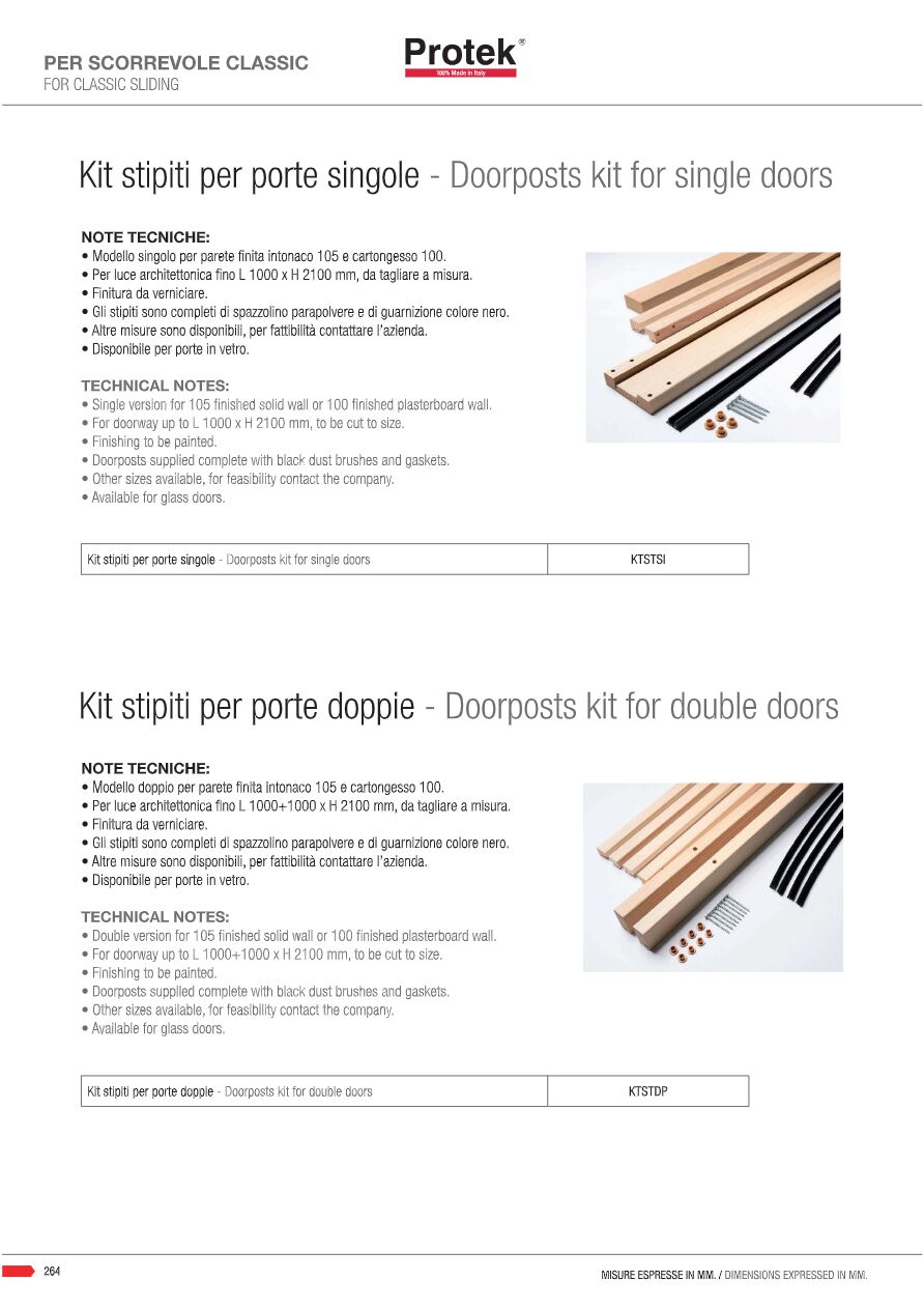 Kit per porta scorrevole KIT STIPITI PER PORTE SINGOLE/DOPPIE - PROTEK ...