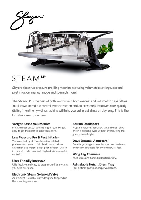 プロのエスプレッソマシン STEAM LP By Slayer Espresso