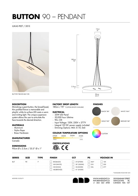 BUTTON 90 pendant lamp By ANDlight