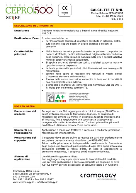 CALCILITE TI NHL Intonaco minerale termoisolante By SETTEF