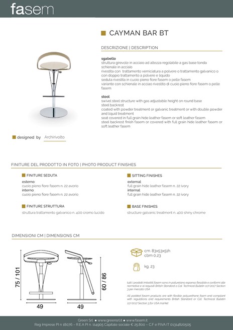 CAYMAN BAR Banqueta giratória de couro com elevação a gás By fasem ...