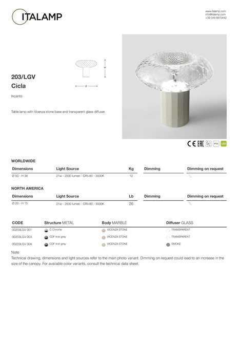 CICLA 203/LGV Table lamp By Italamp