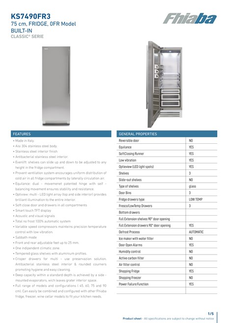 CLASSIC 75 - KS7490FR | Refrigerator Classic Collection By FHIABA
