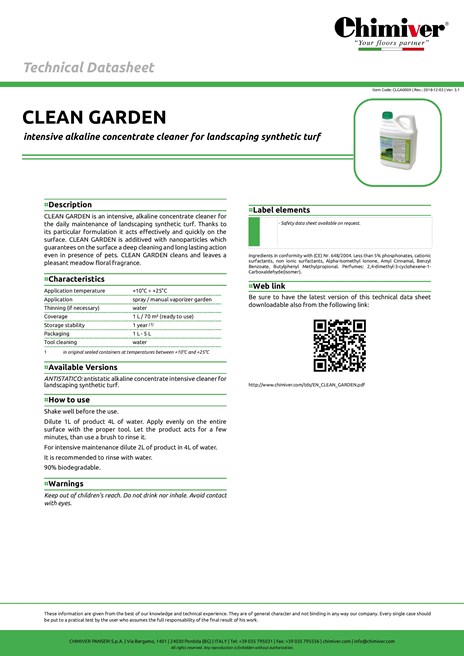 Intensive alkaline concentrate cleaner for synthetic turf CLEAN GARDEN ...