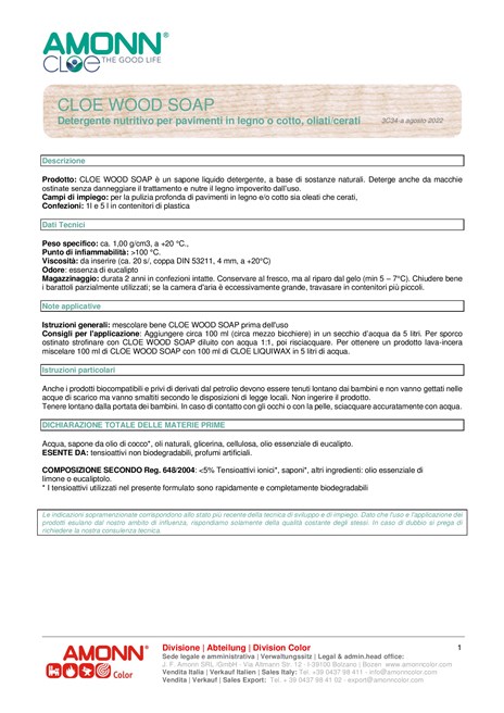 Detergente nutritivo CLOE WOOD SOAP - J.F. AMONN - Edilportale
