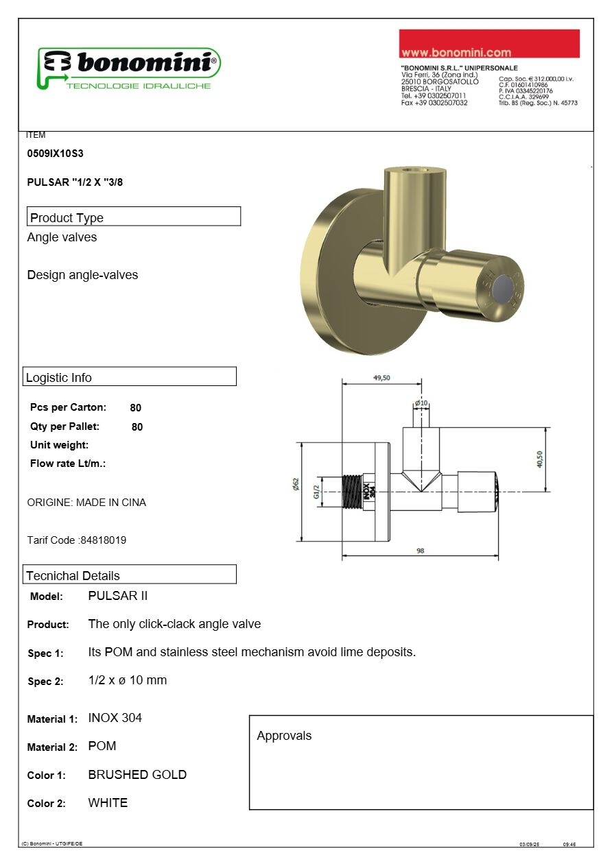 PULSAR II Stop valve By Bonomini