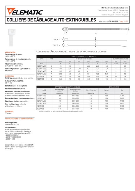 Attache de câble en polyamide Colliers de câblage auto-extinguibles By Elematic Spit