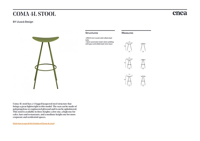 COMA 4L | Sgabello alto Collezione Coma By ENEA design Josep Lluscà