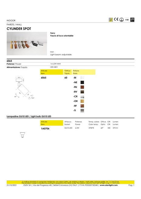CYLINDER LED adjustable spotlight By Olev