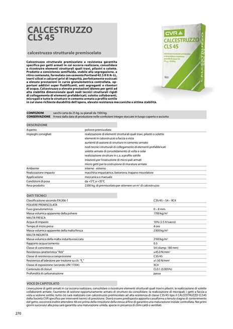 CALCESTRUZZO CLS 45 Calcestruzzo strutturale premiscelato By CVR