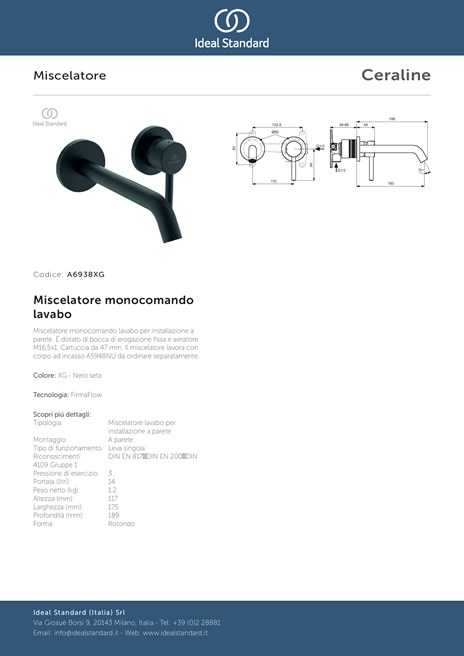 CERALINE - A6938 Rubinetto per lavabo By Ideal Standard
