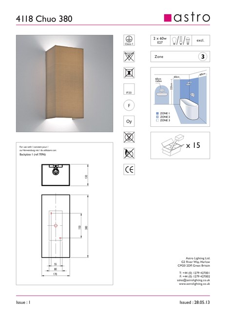 CHUO Rectangular fabric lampshade By Astro Lighting