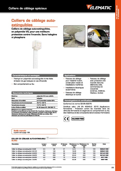 Attache de câble en polyamide Colliers de câblage auto-extinguibles By Elematic Spit