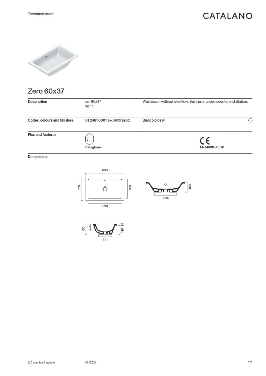 ZERO 60x37 洗脸池 By CERAMICA CATALANO