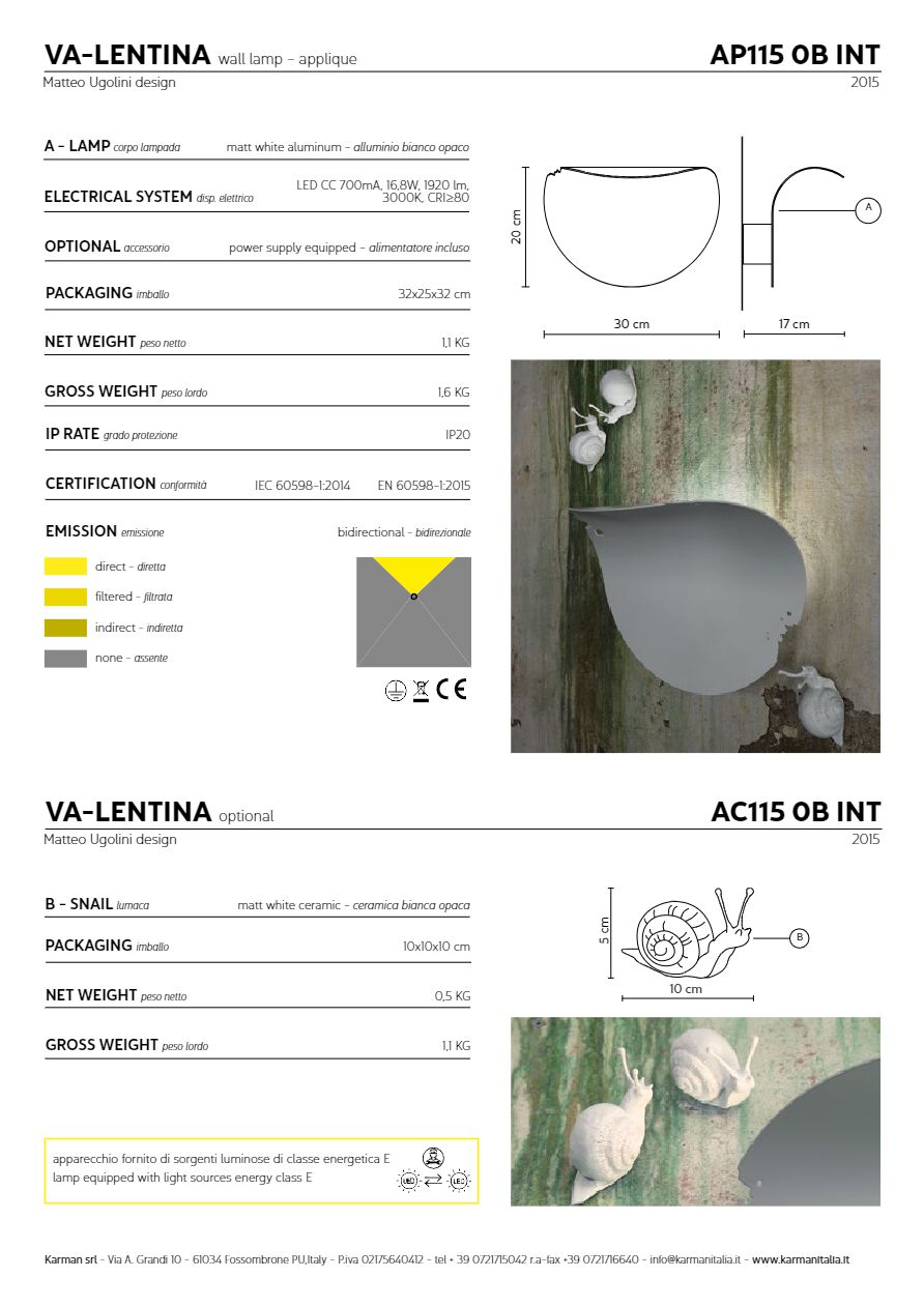 VA.LENTINA Wall lamp By Karman | design Matteo Ugolini