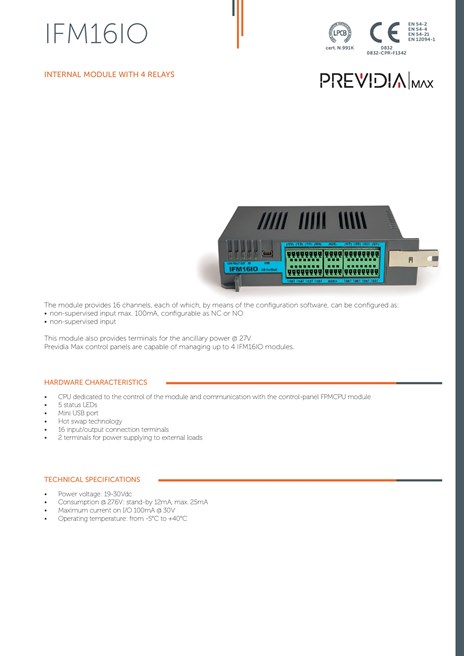 IFM16IO Módulo con 16 canales de entrada/salida de baja potencia By INIM